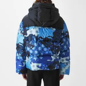 Off-White Tone Graffiti Print Hooded Down Jacket - Blue