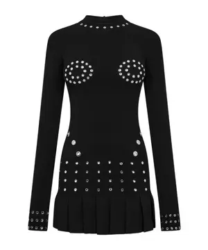 Off-White Eyelet Pleated Mini Dress