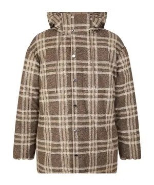Hugo Boss Brown Plaid Hooded Wool-blend Padded Coat - Nude