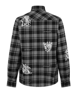 Off-White Cartoon Print Grey Plaid Flannel Shirt