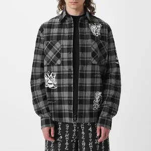 Off-White Cartoon Print Grey Plaid Flannel Shirt
