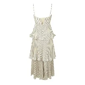 SELF-PORTRAIT Polka Dot Tiered Midi Dress With Floral Embellishment