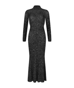 Balenciaga Sequinned Long Sleeve High Neck Maxi Dress - Black