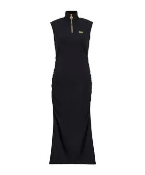 Barbour Sleeveless Midi Dress With Stand-up Collar And Zip Fastening - Black