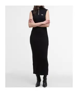 Barbour Sleeveless Midi Dress With Stand-up Collar And Zip Fastening
