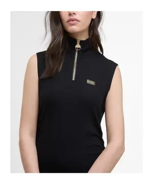 Barbour Sleeveless Midi Dress With Stand-up Collar And Zip Fastening