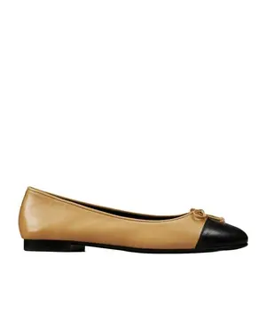 Tory Burch Cap-toe Ballet Flats With Bow Detailing - Nude