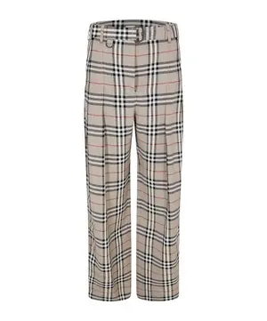 Burberry Plaid High-waisted Wide-leg Pants - Nude