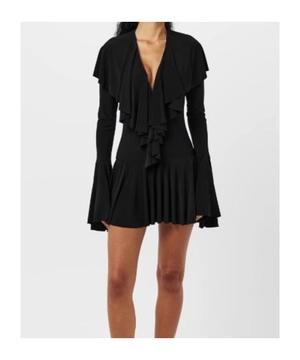 Norma Kamali Long Sleeve Ruffled V-neck Dress