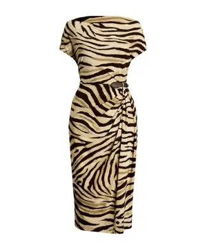 Ralph Lauren Tiger-stripe Print Off-the-shoulder Midi Dress