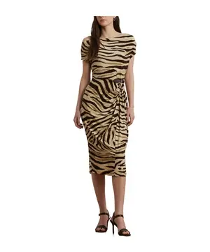 Ralph Lauren Tiger-stripe Print Off-the-shoulder Midi Dress