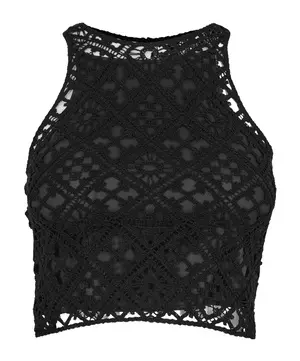 Off-White Crochet Halter Top - Black