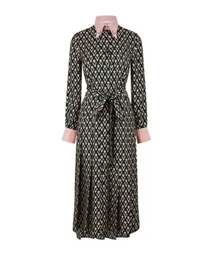 Valentino Garavani Vlogo Geometric Print Midi Shirt Dress With Belt
