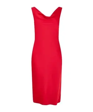 Norma Kamali Sleeveless Ruched Midi Dress - Tiger Red