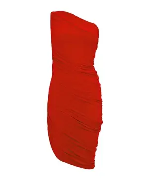 Norma Kamali One-shoulder Ruched Asymmetrical Hem Mini Dress - Red