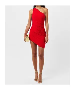 Norma Kamali One-shoulder Ruched Asymmetrical Hem Mini Dress
