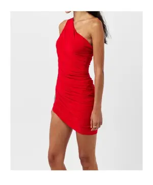 Norma Kamali One-shoulder Ruched Asymmetrical Hem Mini Dress