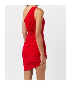 Norma Kamali One-shoulder Ruched Asymmetrical Hem Mini Dress