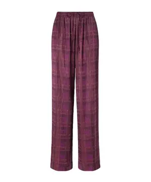 Ermanno Scervino Silk Satin Checked Crystal Embellished Trousers - Red