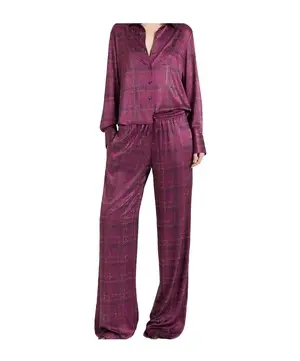Ermanno Scervino Silk Satin Checked Crystal Embellished Trousers