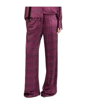 Ermanno Scervino Silk Satin Checked Crystal Embellished Trousers
