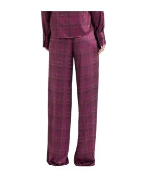 Ermanno Scervino Silk Satin Checked Crystal Embellished Trousers