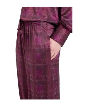 Ermanno Scervino Silk Satin Checked Crystal Embellished Trousers