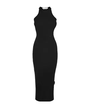 Off-White Ribbed Racer-back Midi Dress With Cut-out Detail - Black