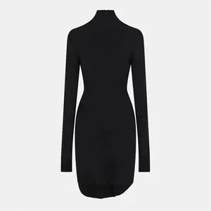 Off-White Long-sleeve High-neck Asymmetrical Hem Mini Dress