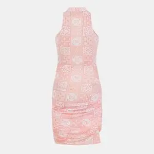 Off-White Printed High Neck Ruched Mini Dress