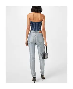 DIESEL® Logo Detail Ribbed Tube Top - Blue