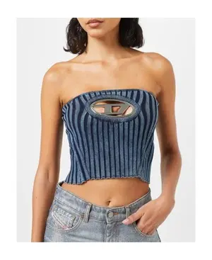 DIESEL® Logo Detail Ribbed Tube Top - Blue