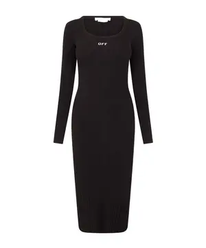 Off-White Ribbed Knit Midi Dress - Black
