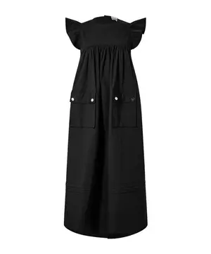 GANNI Maxi Dress With Frill Sleeves And Patch Pockets - Black