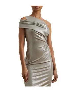 Ralph Lauren Metallic One-shoulder Draped Dress