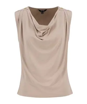Barbour Saskia Top With Draped Neckline And Studded Shoulders - Oat