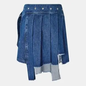 Off-White Low Waist Denim Pleated Skirt - Blue