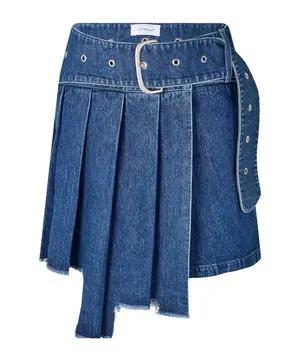 Off-White Low Waist Denim Pleated Skirt