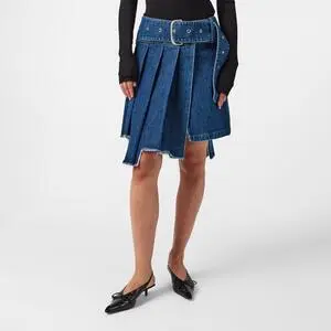 Off-White Low Waist Denim Pleated Skirt