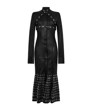 Off-White Mid-length Leather Dress With Eyelet Detail
