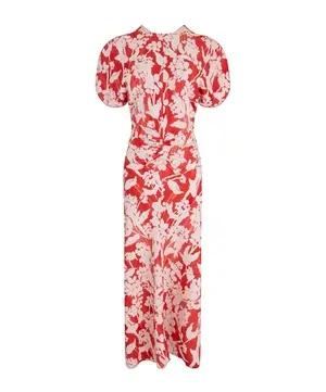 Victoria Beckham Gathered Floral Midi Dress