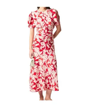 Victoria Beckham Gathered Floral Midi Dress