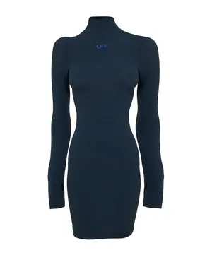 Off-White High Neck Long Sleeve Logo Dress - Black