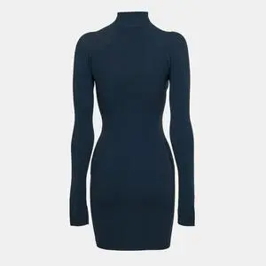Off-White High Neck Long Sleeve Logo Dress - Black