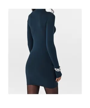 Off-White High Neck Long Sleeve Logo Dress - Black