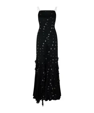 Off-White Halterneck Maxi Dress With Ruffled Detailing