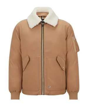 Hugo Boss Shearling Collar Bomber Jacket - Brown
