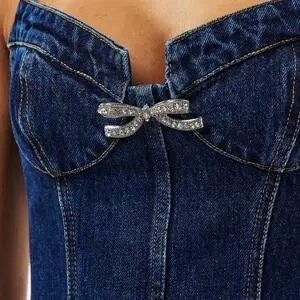 SELF-PORTRAIT Denim Mini Dress With Bow Detail