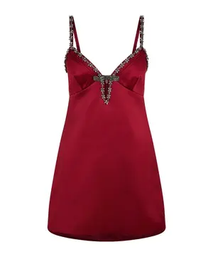 SELF-PORTRAIT Strappy Embellished Satin Mini Dress