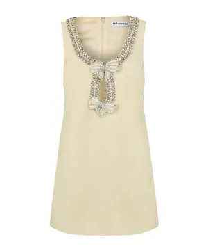 SELF-PORTRAIT Embellished Bow Mini Dress - Nude